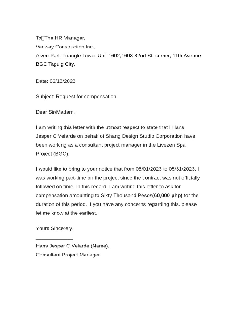 Compensation Request Letter Template | PDF