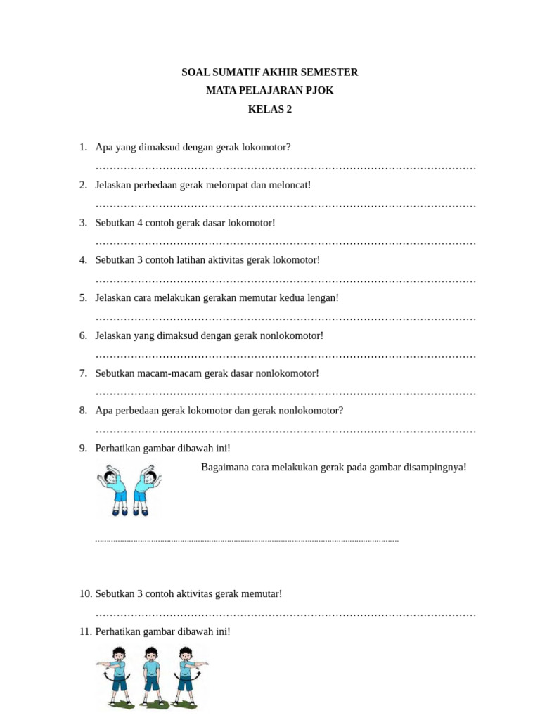 SOAL SUMATIF AKHIR SEMESTER PJOK KLS 2 | PDF