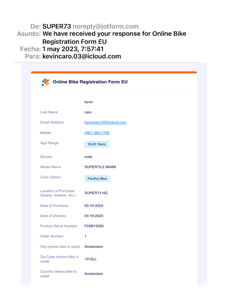 EU Online Bike Registration Form | PDF