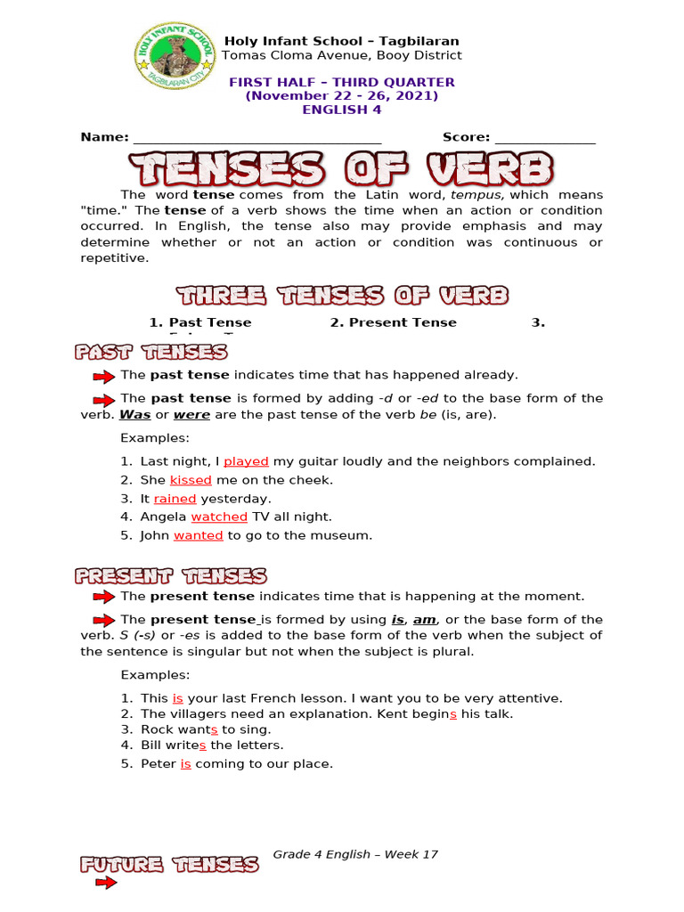 Week 17 - Module - English 4 | PDF | Grammatical Tense | Verb