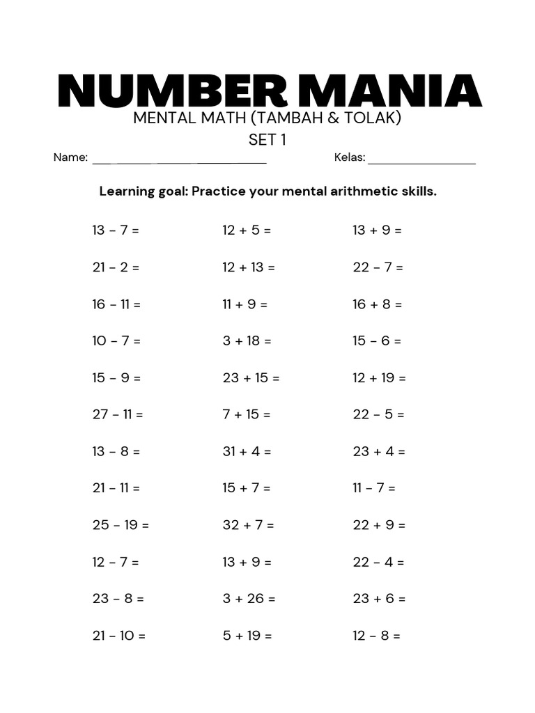 NUMBER MANIA MENTAL MATH | PDF