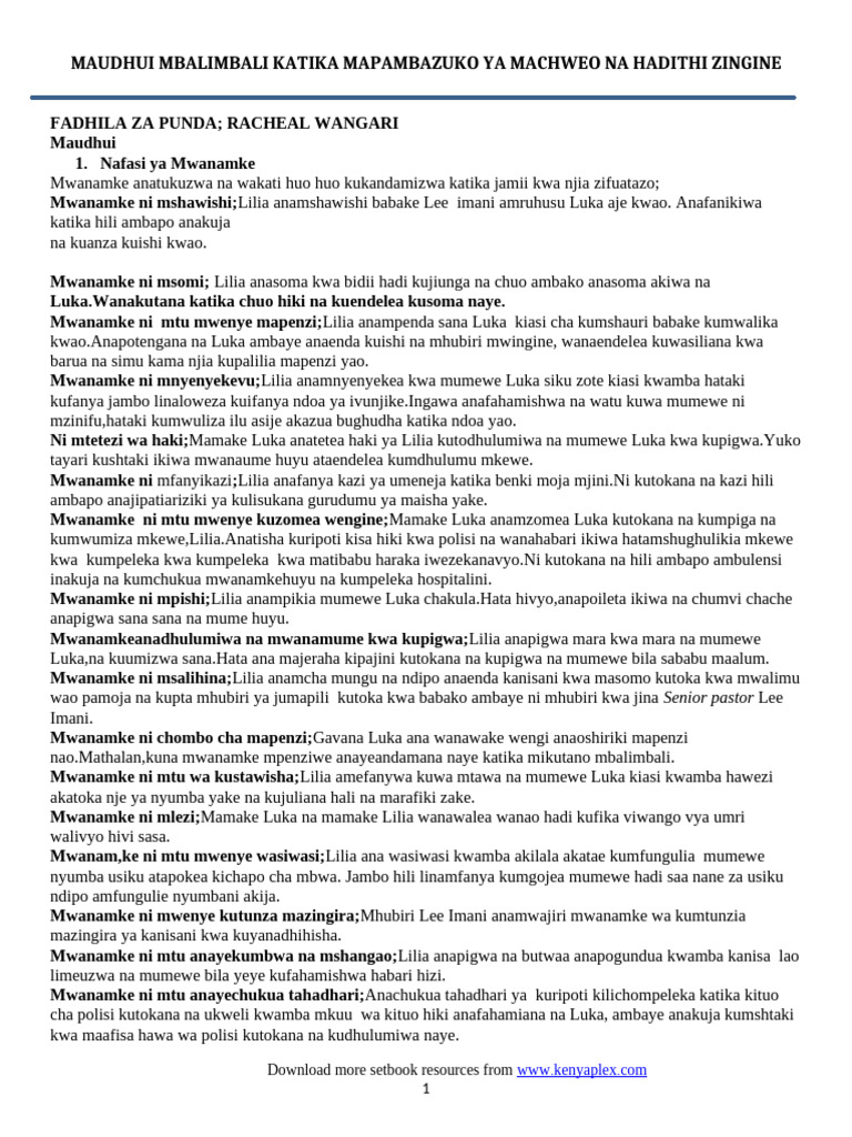 Maudhui Mbalimbali Katika Mapambazuko Ya Machweo Na Hadithi Nyingine | PDF