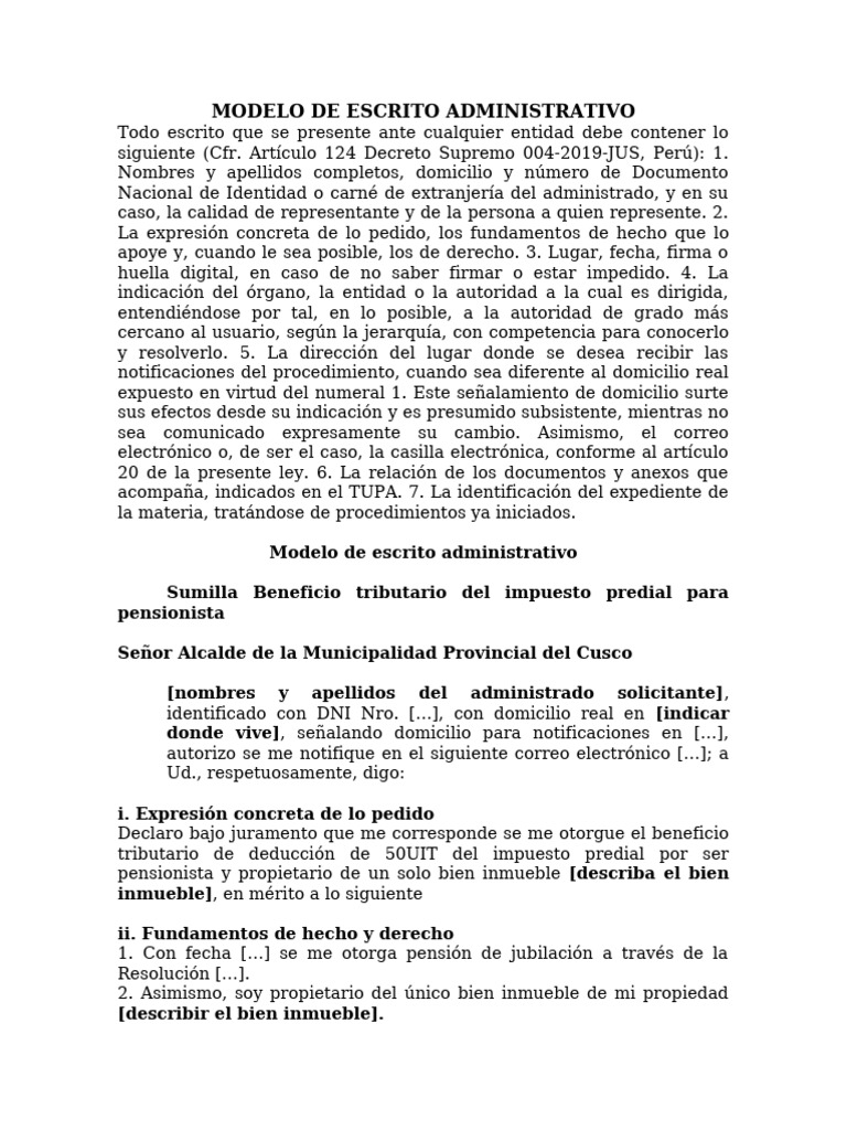 Modelo de Escrito Administrativo LPDerecho | PDF | Documento de identidad | Gobierno