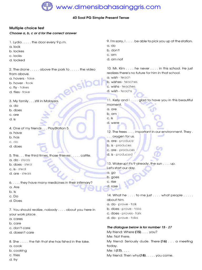 DBI - 40 Soal PG Simple Present Tense | PDF