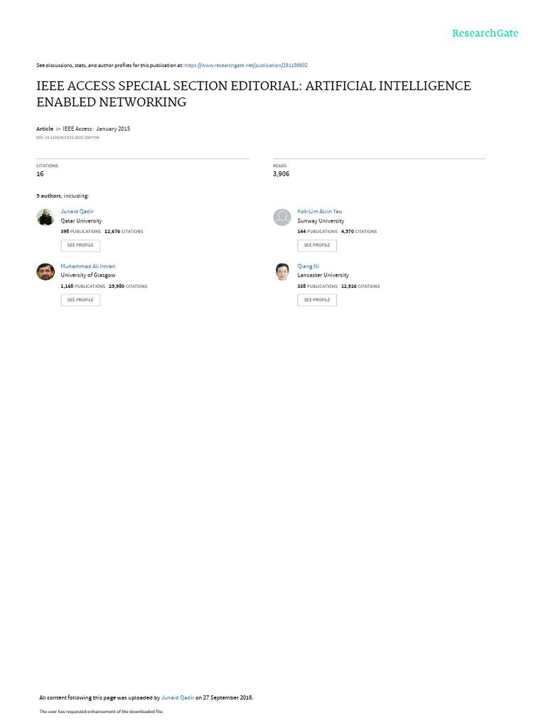 AI Based Network IEEE Access Editorial | PDF | Computer Network | Artificial Intelligence