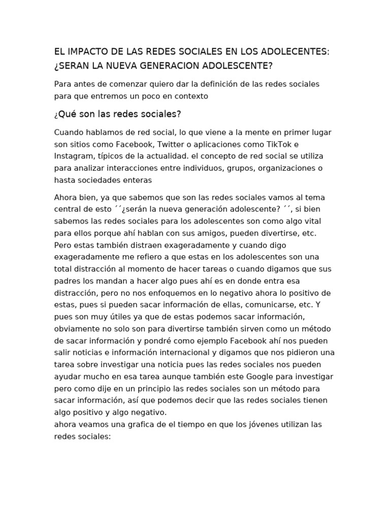 Impacto de Redes Sociales en Adolescentes | PDF | Red social | Información