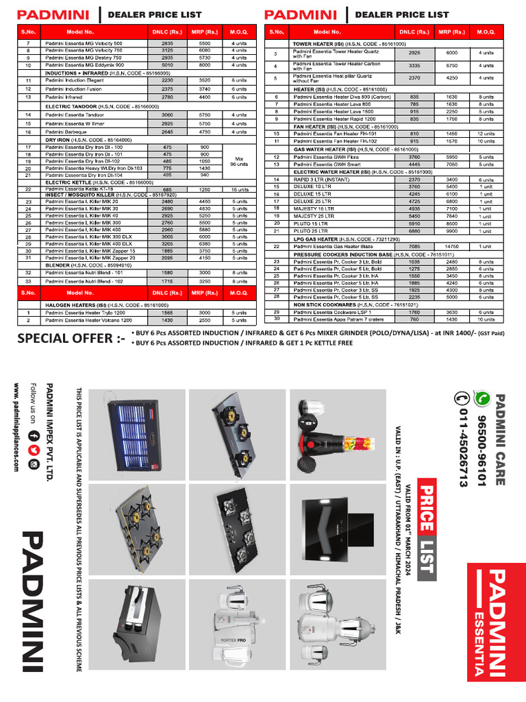 DEALER PRICE LIST_UP EAST_M5_2024 | PDF