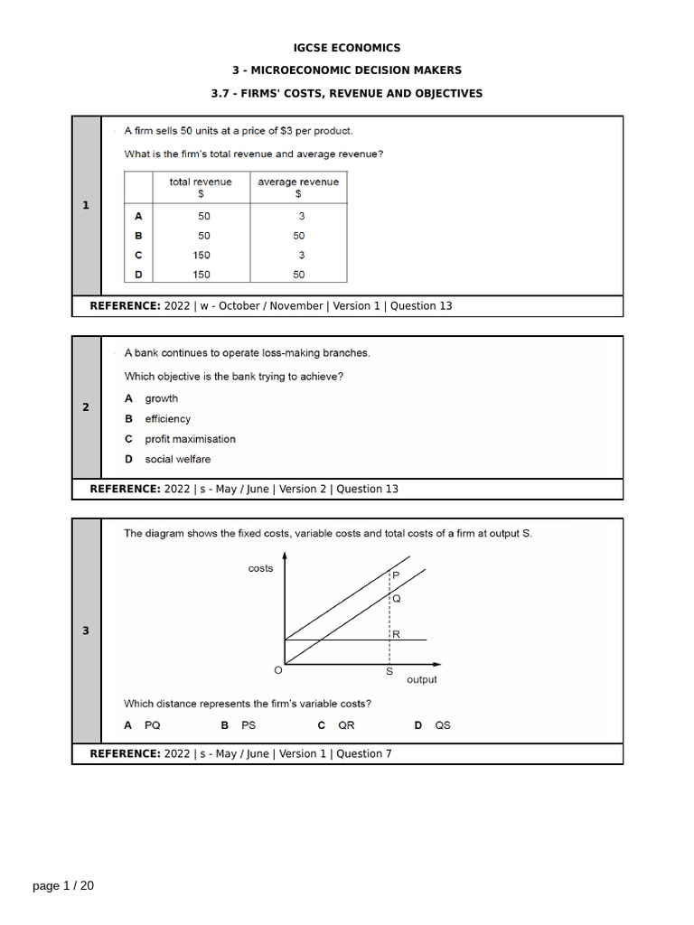 IGCSE Economics - 3.7 - Firms' Costs, Revenue and Objectives | PDF ...