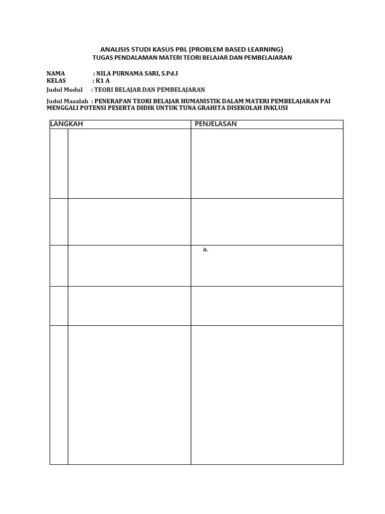 @analisis Studi Kasus PBL Nila Purnama Sari Ok | PDF