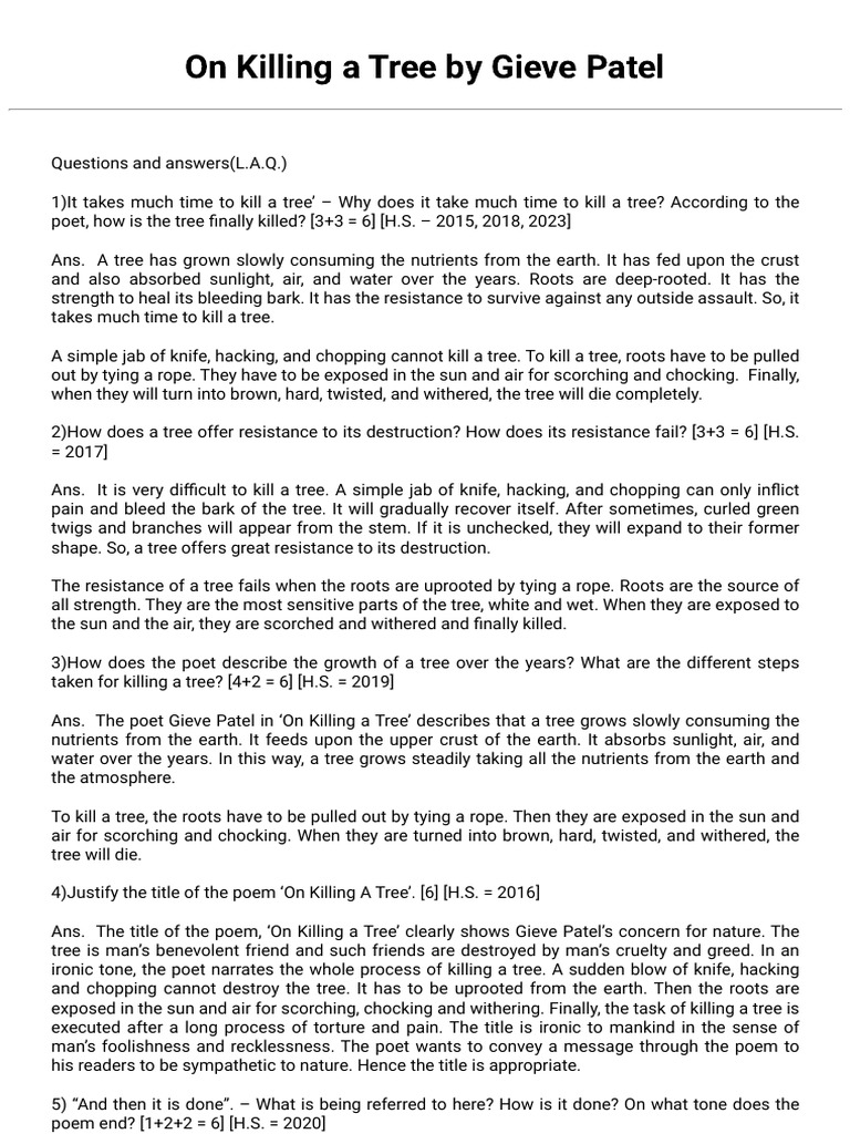 On Killing a Tree_ by Gieve Patel | PDF | Trees