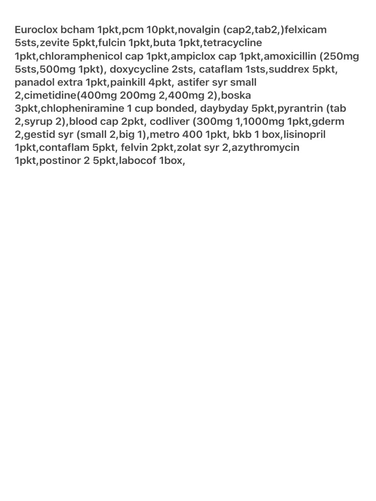 Euroclox Bcham 1pkt, PCM 10pkt, Novalgin (Cap2, Tab2,) Felxicam 5sts ...