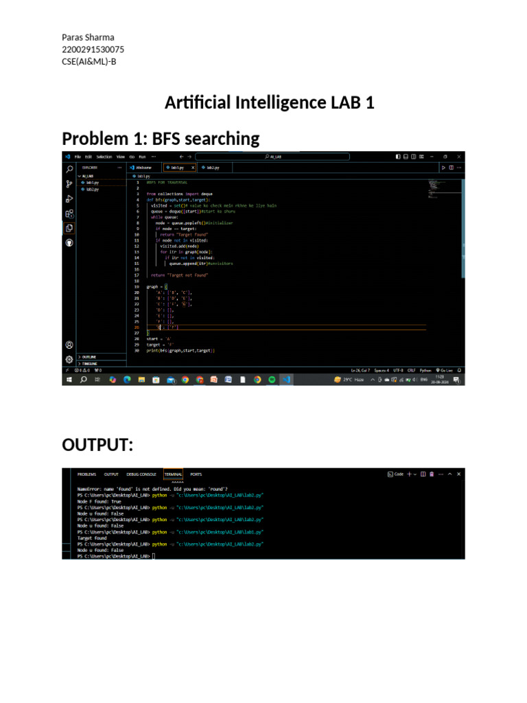 Artificial Intelligence LAB 1 | PDF