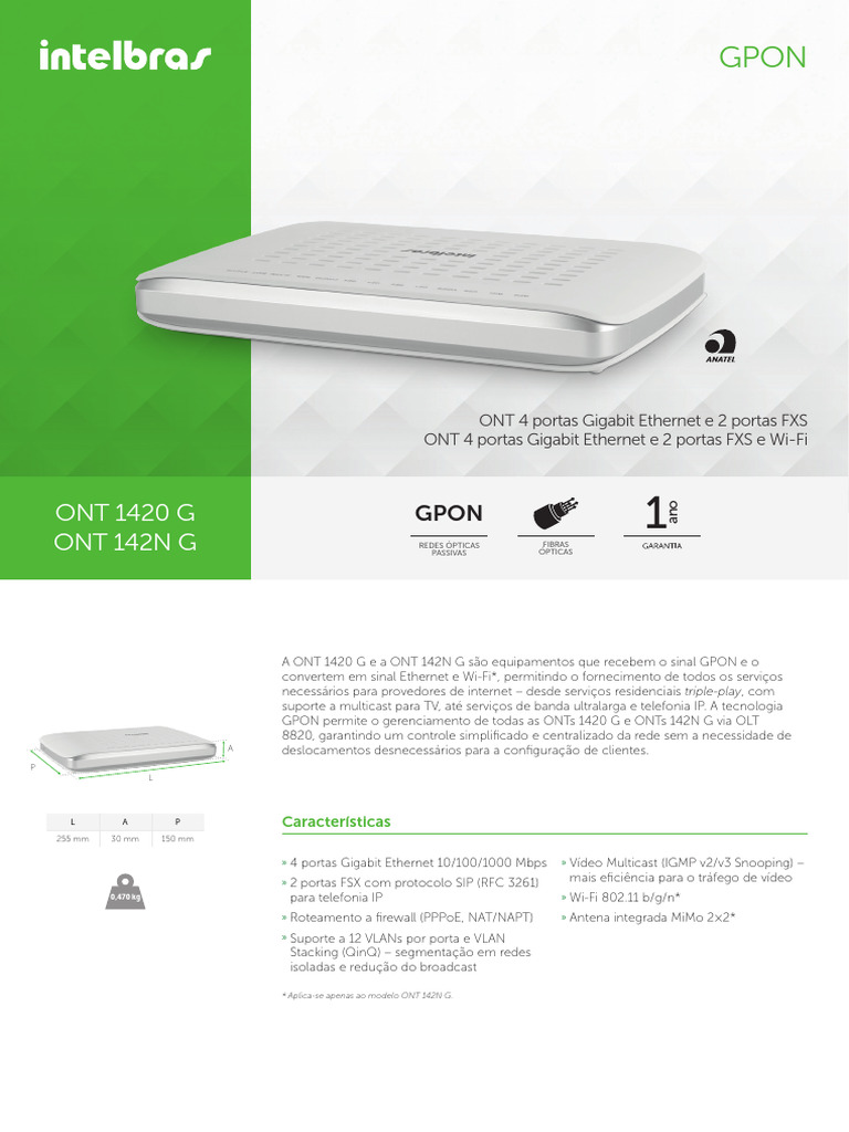 Ont 1420 G | PDF | Rede de computadores | Ethernet