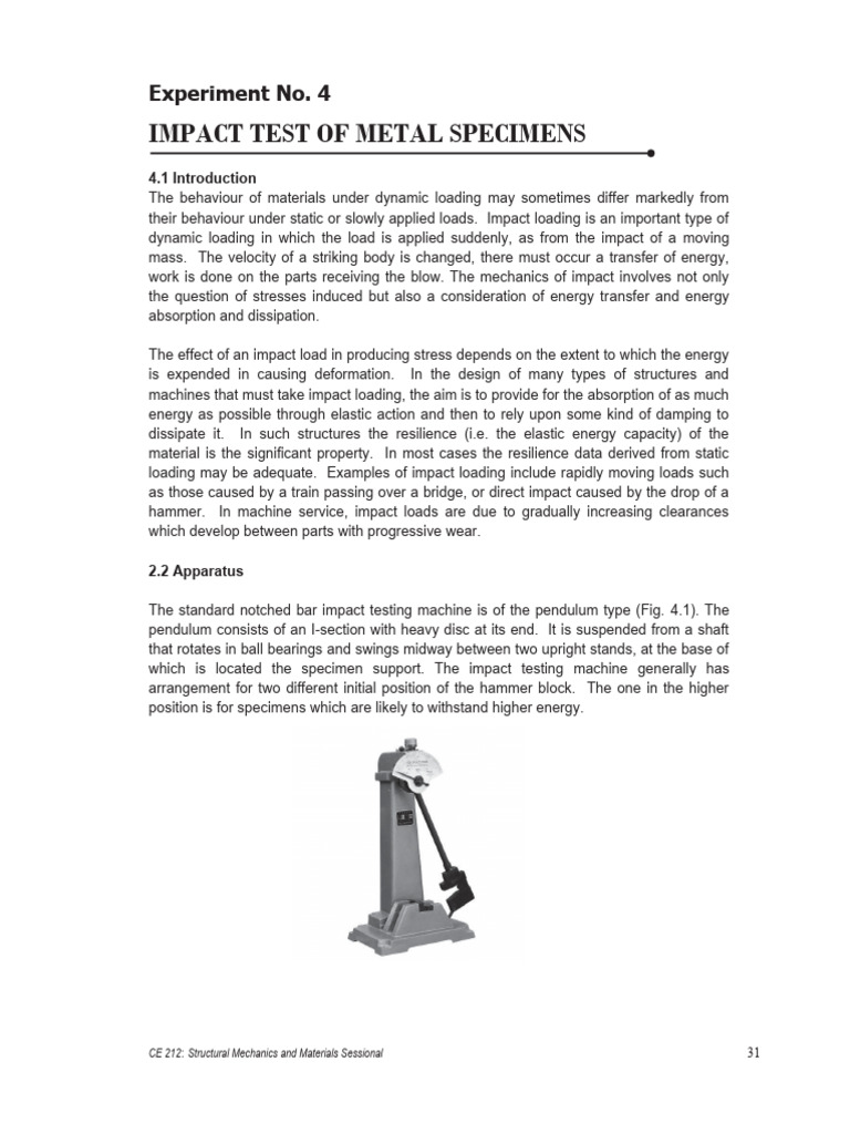 Impact Test of Metal Specimen | PDF | Elasticity (Physics) | Building ...