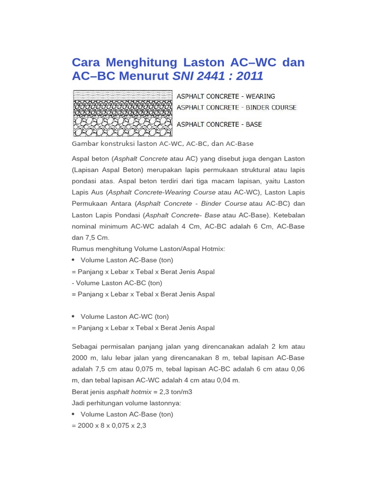 Menghitung Volume Laston AC-WC dan AC-BC | PDF