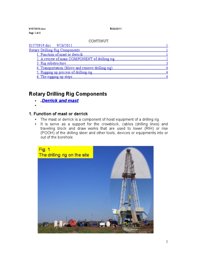 1 Rotary Drilling Rig Components | PDF | Drilling Rig | Oil Well
