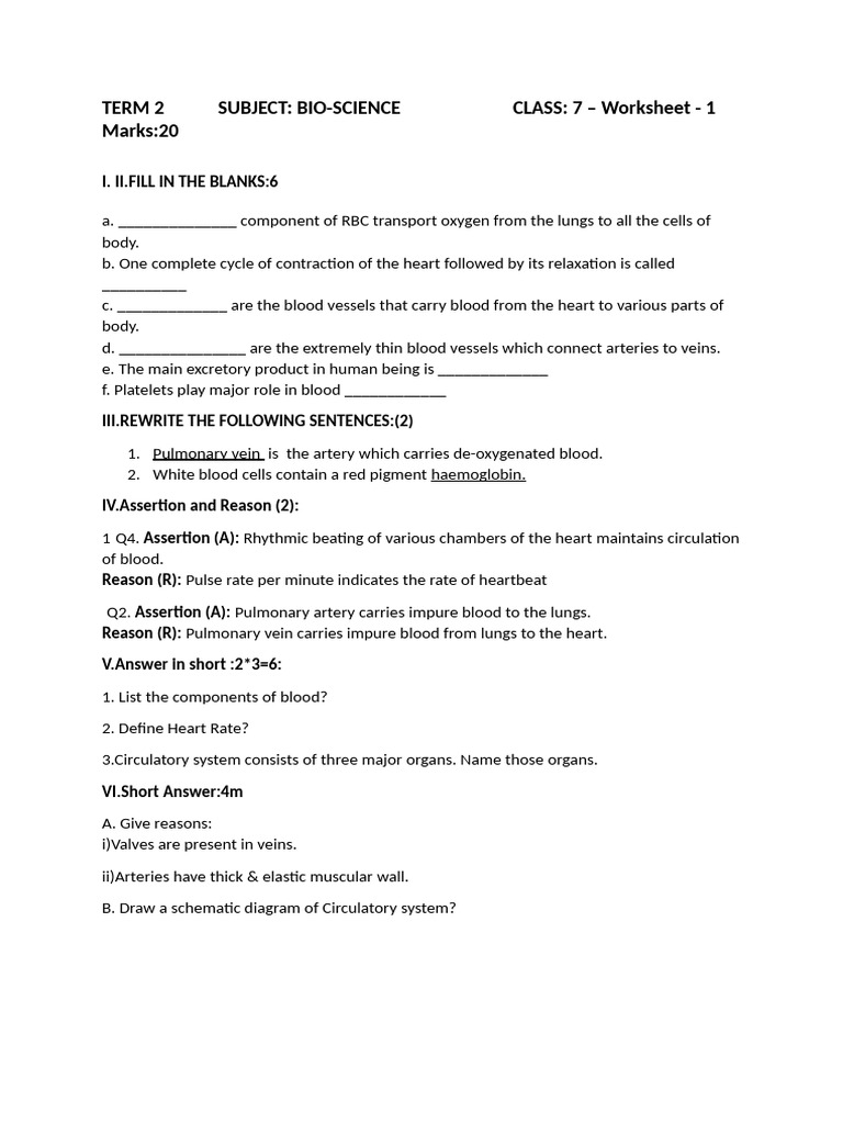 Class 7 Bio-Science Worksheet | PDF
