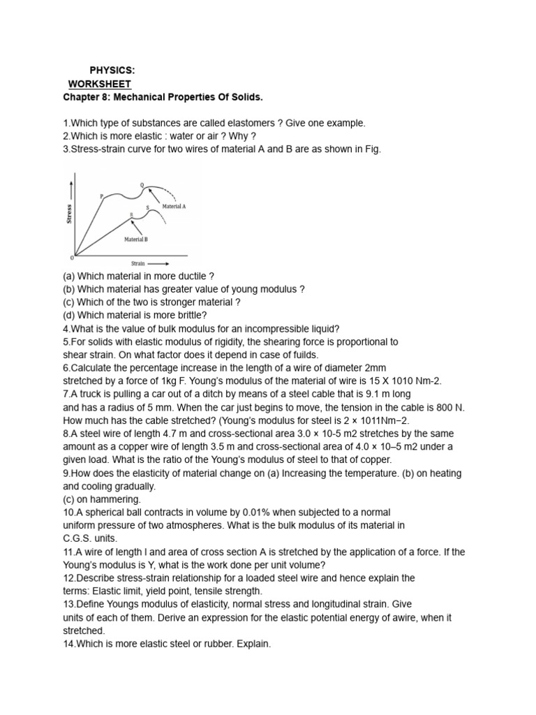 Ch8&Ch 9 Physics Woksheets | PDF | Young's Modulus | Elasticity (Physics)