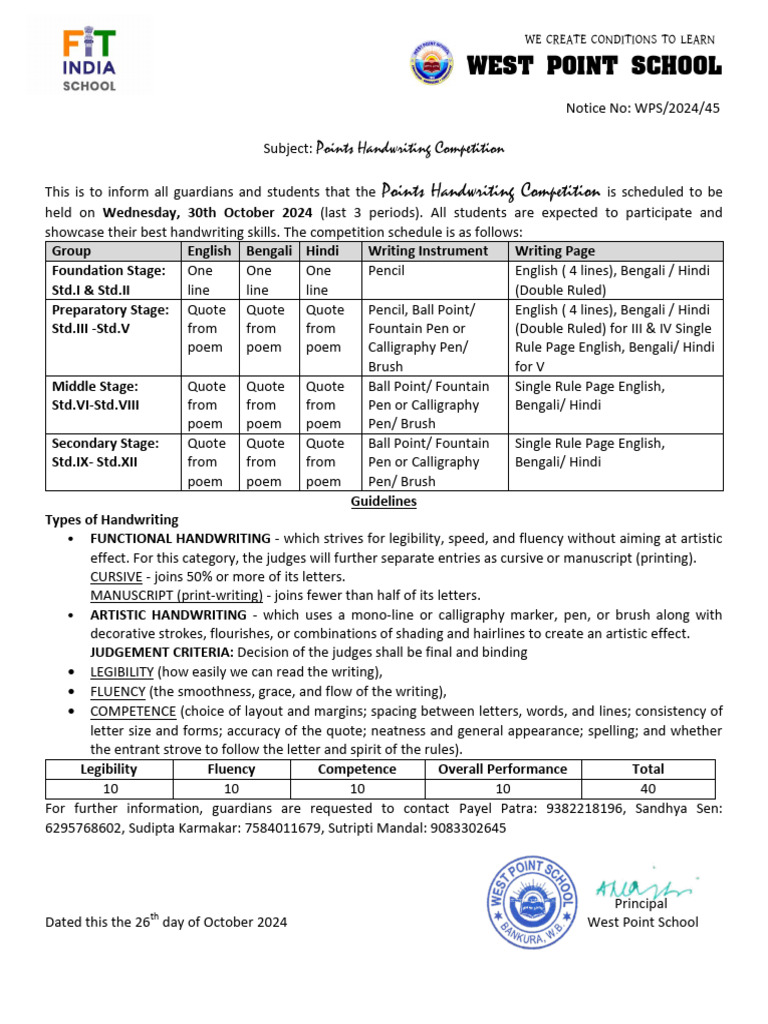 Points Handwriting Competition 2024 | PDF | Calligraphy | Writing
