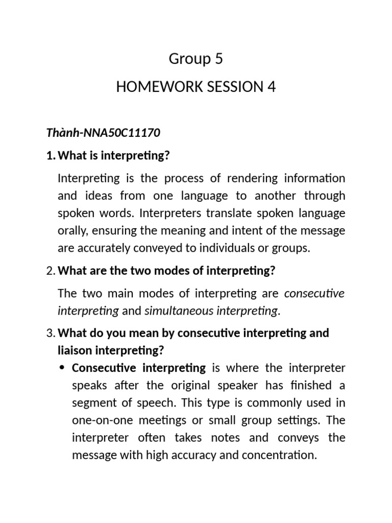 Group 5 - Homework session 4 | PDF | Language Interpretation | Translations
