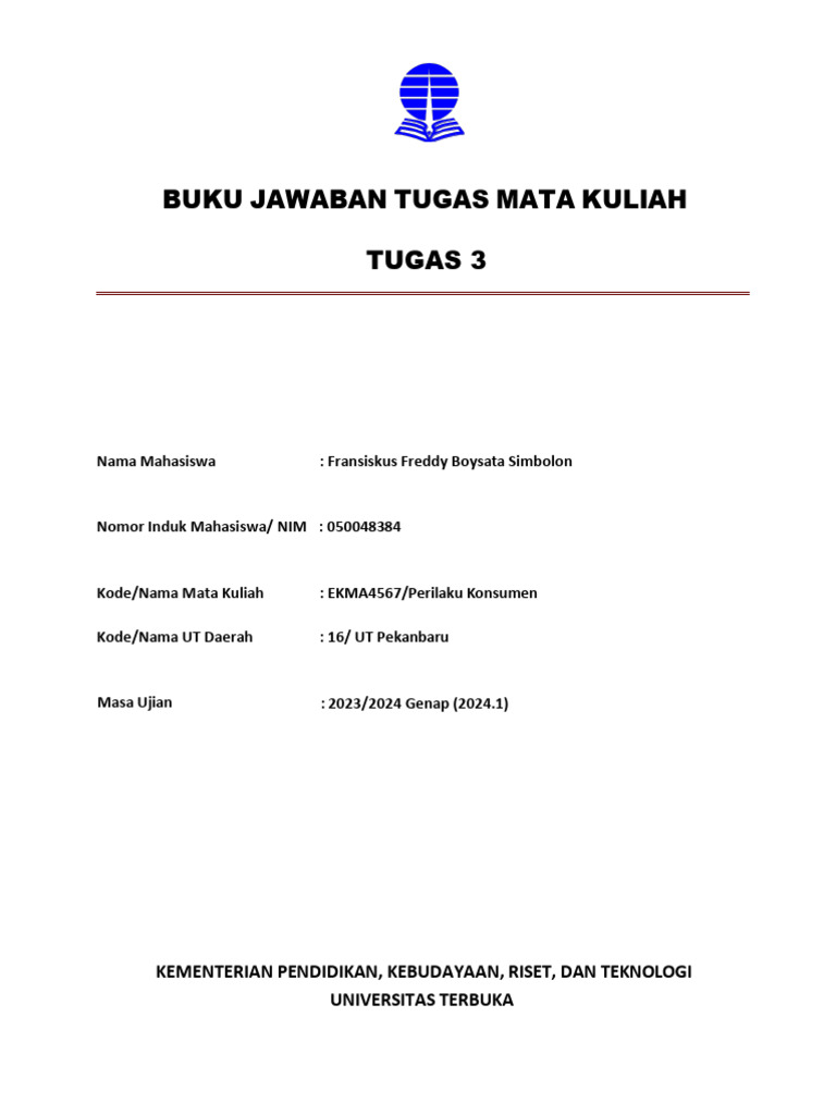 Jawaban Tugas 3 BJT EKMA4567 Perilaku Konsumen | PDF