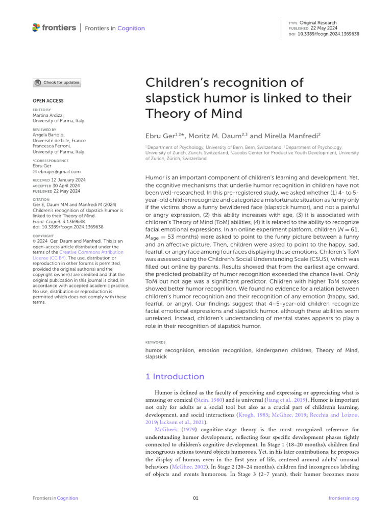Children's Recognition of Slapstick Humor Is Linked To Their Theory of ...