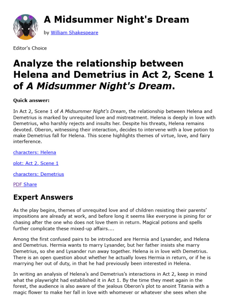 Analyze The Relationship Between Helena and Demetrius in Act 2, Scene 1 ...