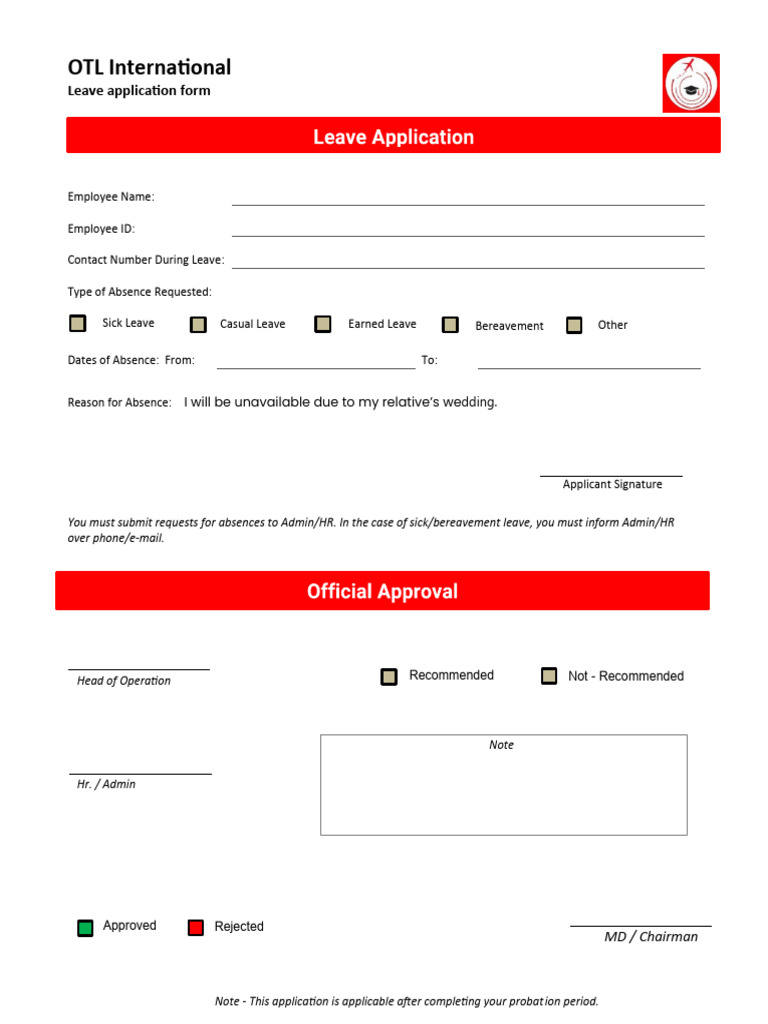 Leave Form OTL | PDF