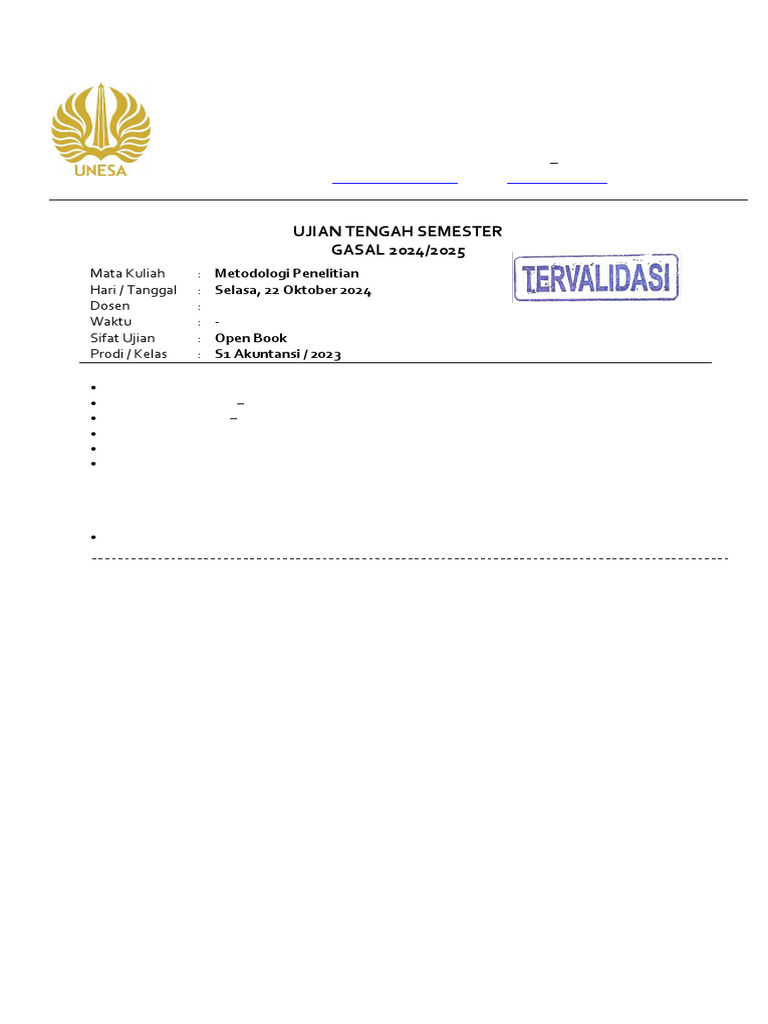 Soal Uts Metodologi Penelitian 2023 | PDF