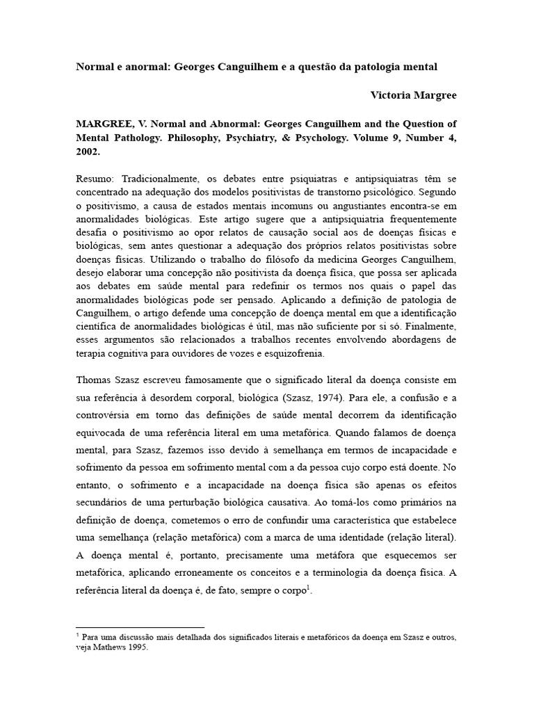 Victoria Margree - Normal e Anormal Georges Canguilhem e A Questão Da ...