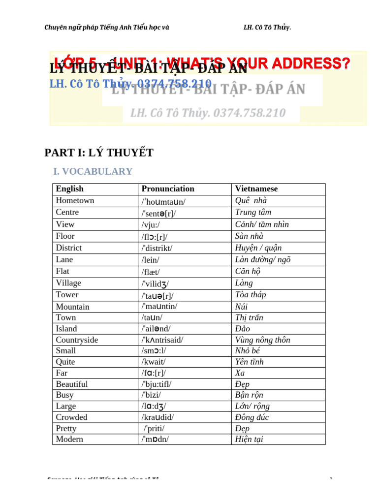 Lơp 5 - Unit 1 - Ly Thuyet - Bai Tap - Dap An - Co To Thuy | PDF | Southeast Asia | Military Of ...