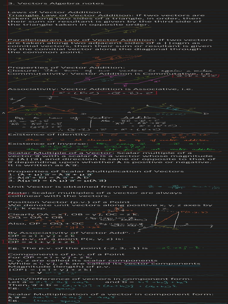 Vectors Algebra Notes | PDF