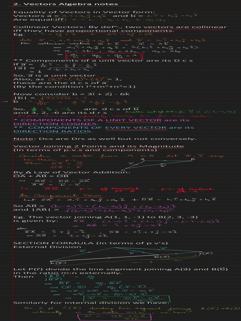 2. Vectors Algebra Notes | PDF