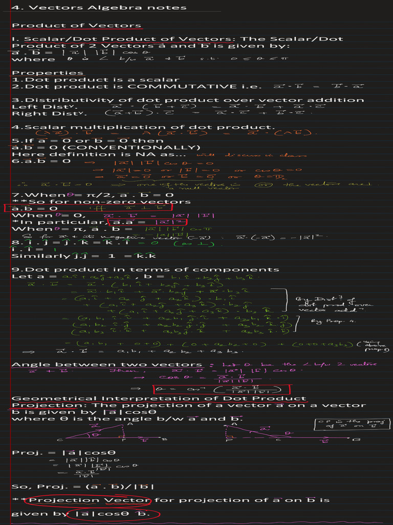 Vectors Algebra Notes | PDF