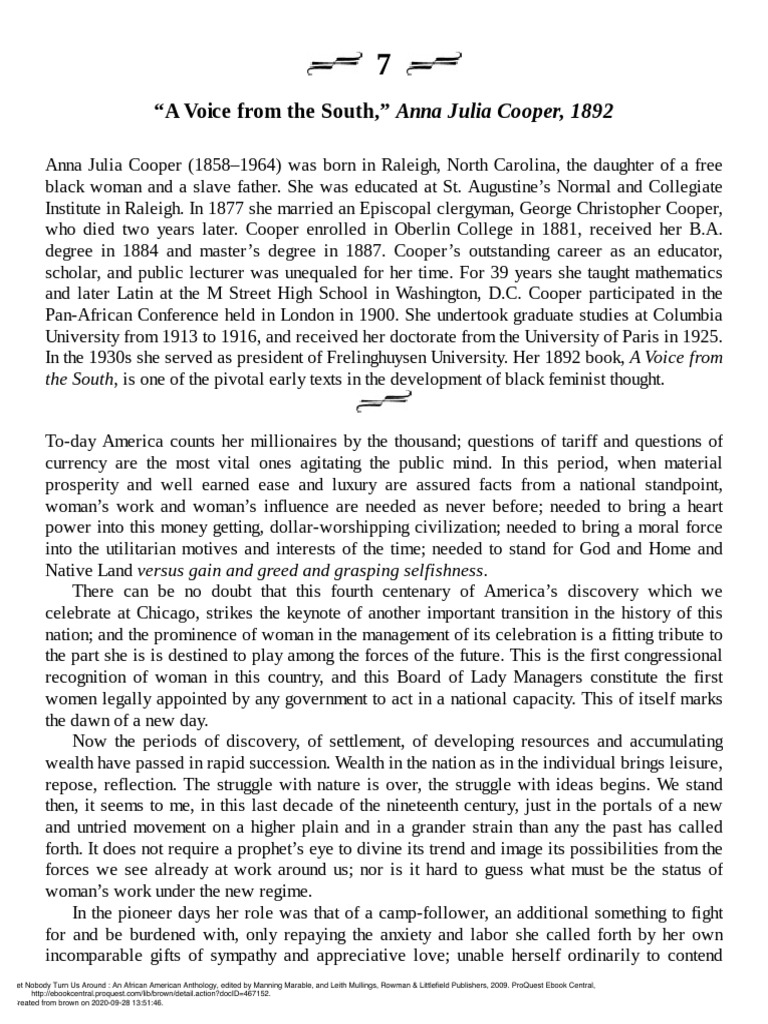 Anna Julia Cooper A Voice From The South | PDF | Intellectual Property Law | Freedom Of ...