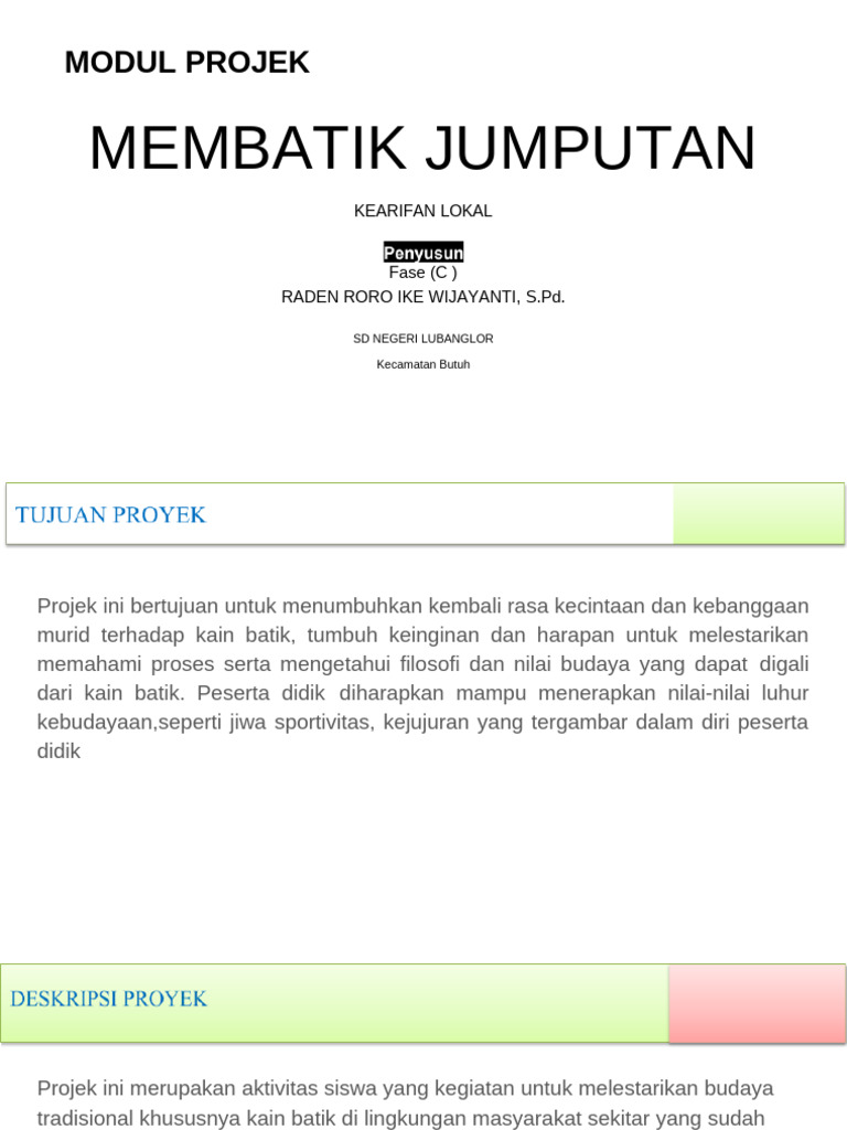 Modul Projek - Membuat Batik Jumput - Fase C 1 | PDF