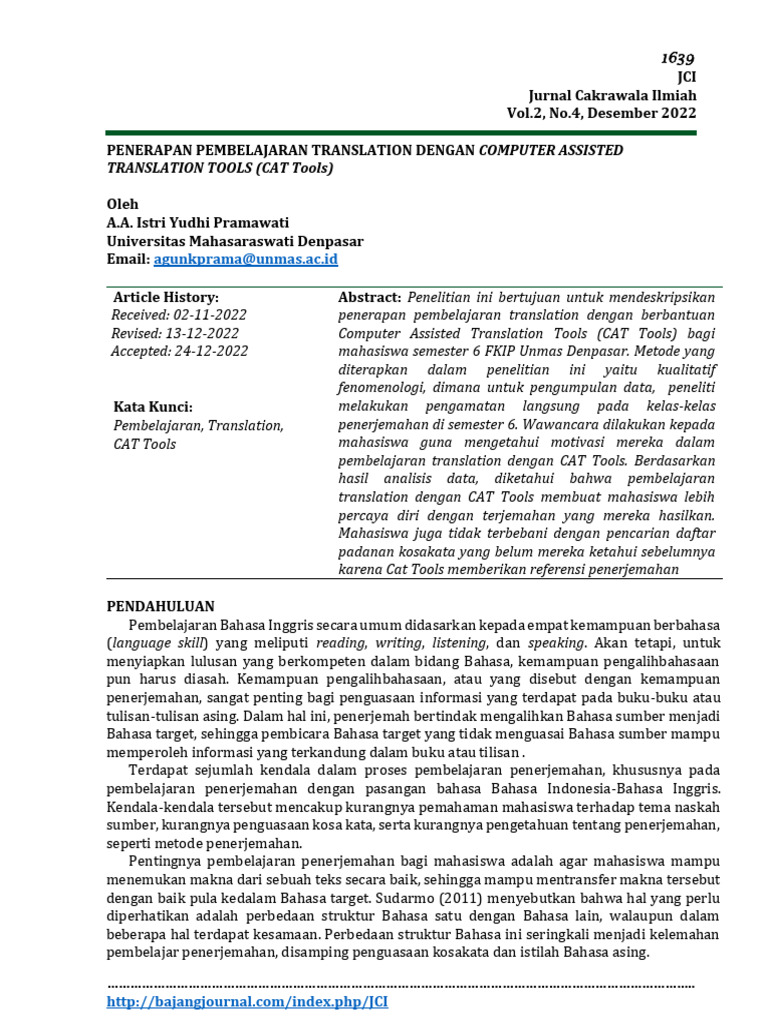 Penerapan Pembelajaran Translation Dengan Computer Assisted | PDF | Komputer