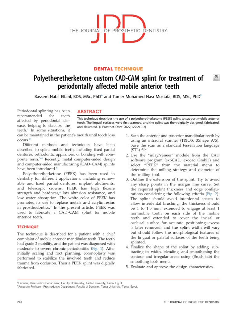 PEEK CAD-CAM Splint for Mobile Teeth | PDF | Dentistry | Dentistry Branches