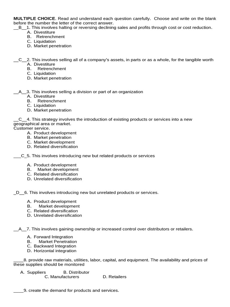 Marketing Strategy Multiple Choice Quiz | PDF | Marketing ...