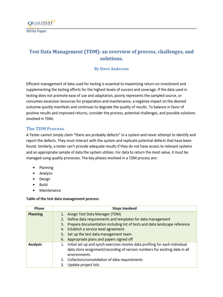 Test Data Management Overview | PDF | Data | Information