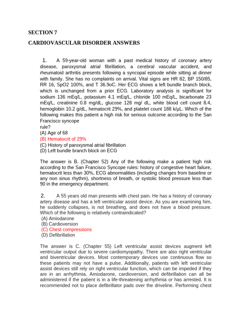 SECTION 7 Cardiovascular Answers | PDF | Myocardial Infarction ...