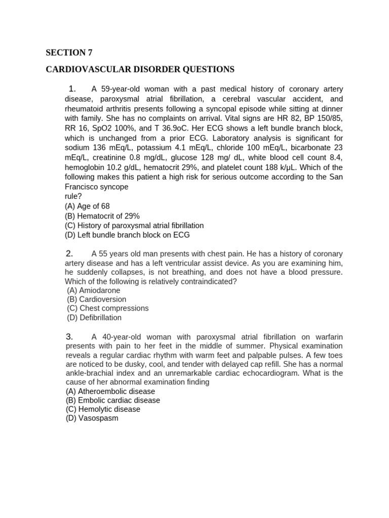 SECTION 7 Cardiovascular Questions | PDF | Heart | Myocardial Infarction