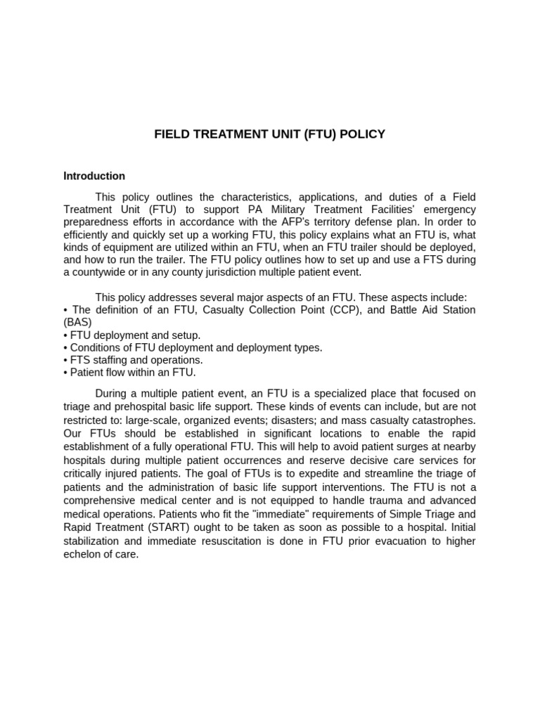 FIELD TREATMENT UNIT | PDF