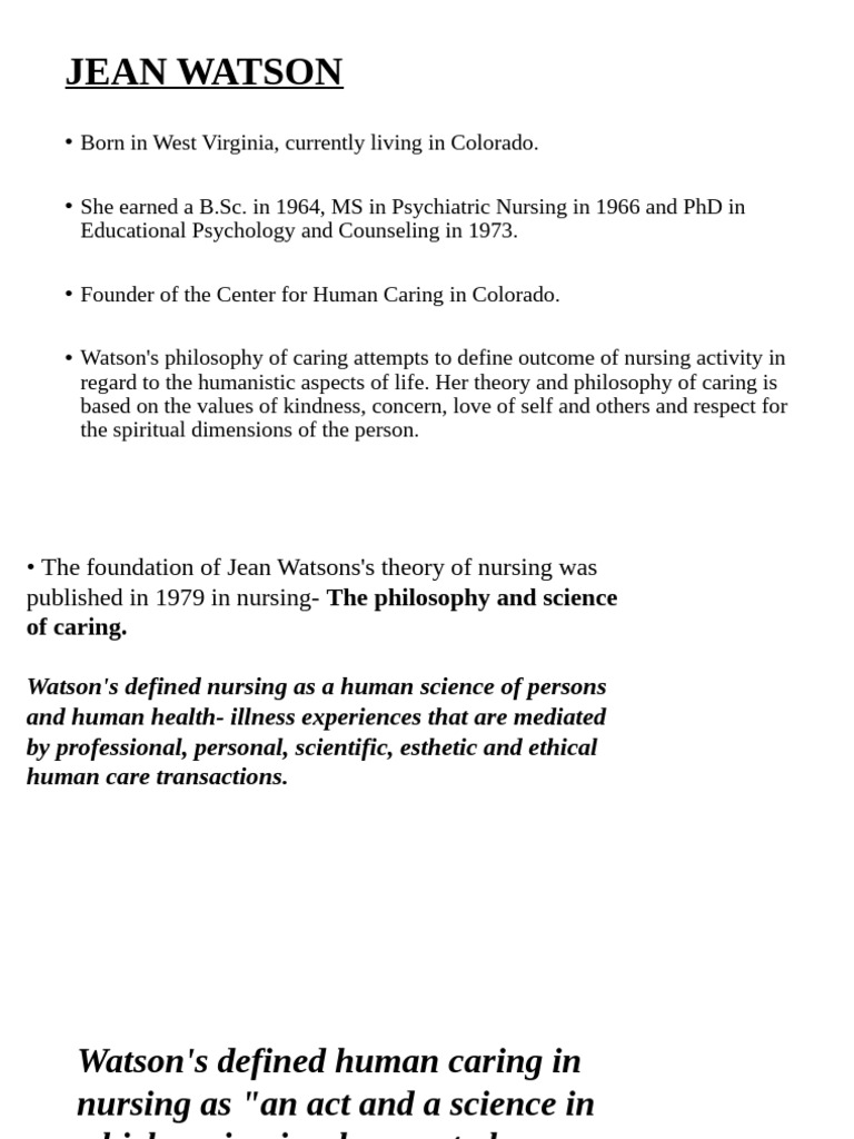 Jean Watson Theory Ppt | PDF | Nursing | Psychotherapy