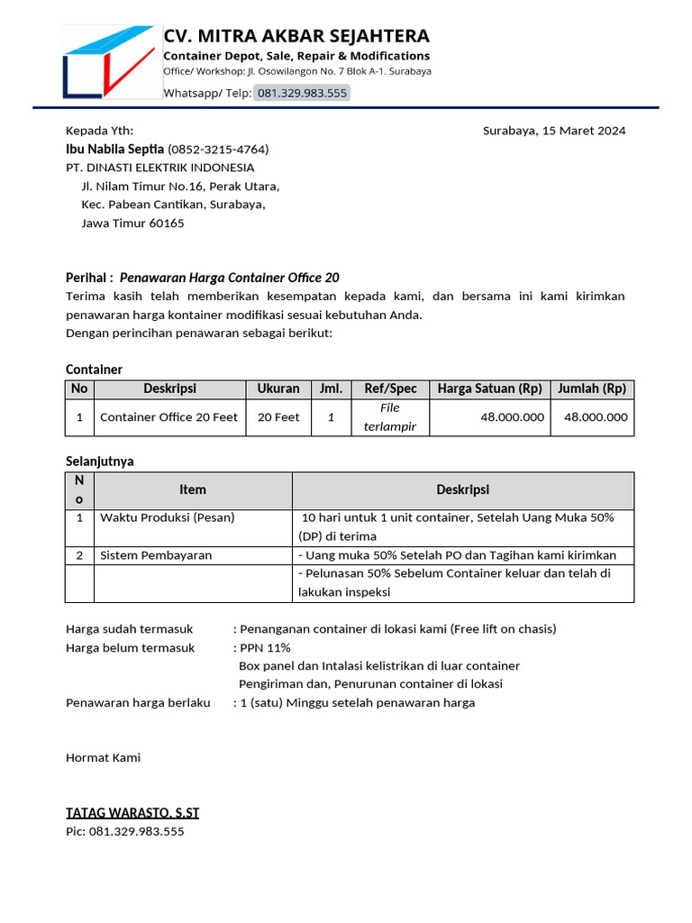Quotation C. Office 20 To PT. DINASTI ELEKTRIK INDONESIA | PDF | Komputer