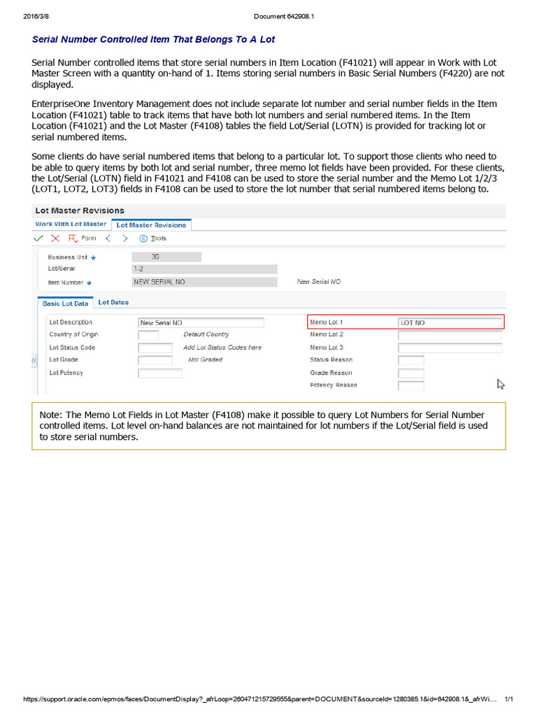 Document 642908-Serial Numbers and Lots Together | PDF | Computers