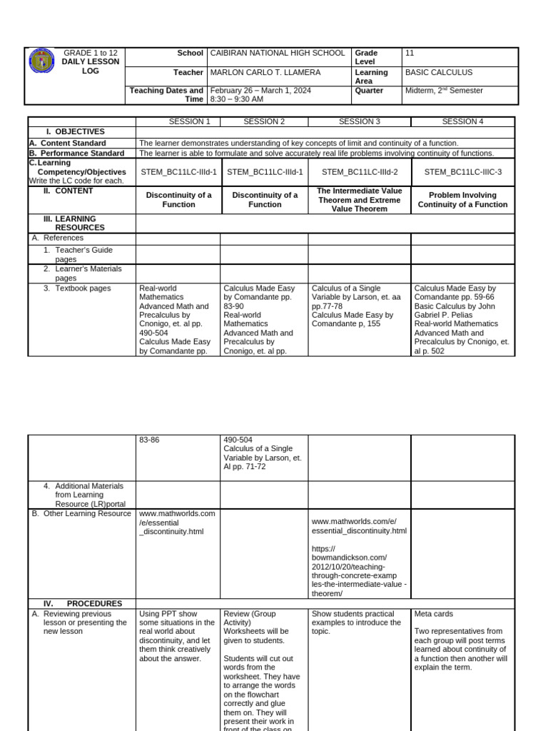 Calculus DLL Week 4 | PDF | Mathematics | Function (Mathematics)