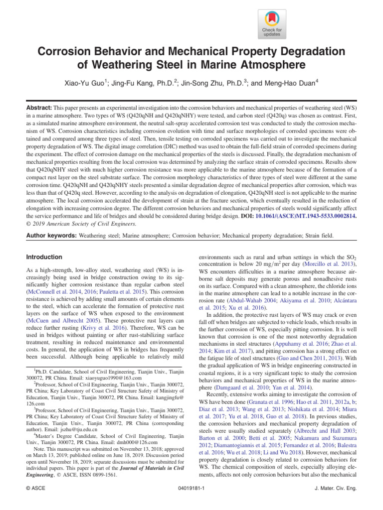 Guo Et Al 2019 Corrosion Behavior and Mechanical Property Degradation of Weathering Steel in ...