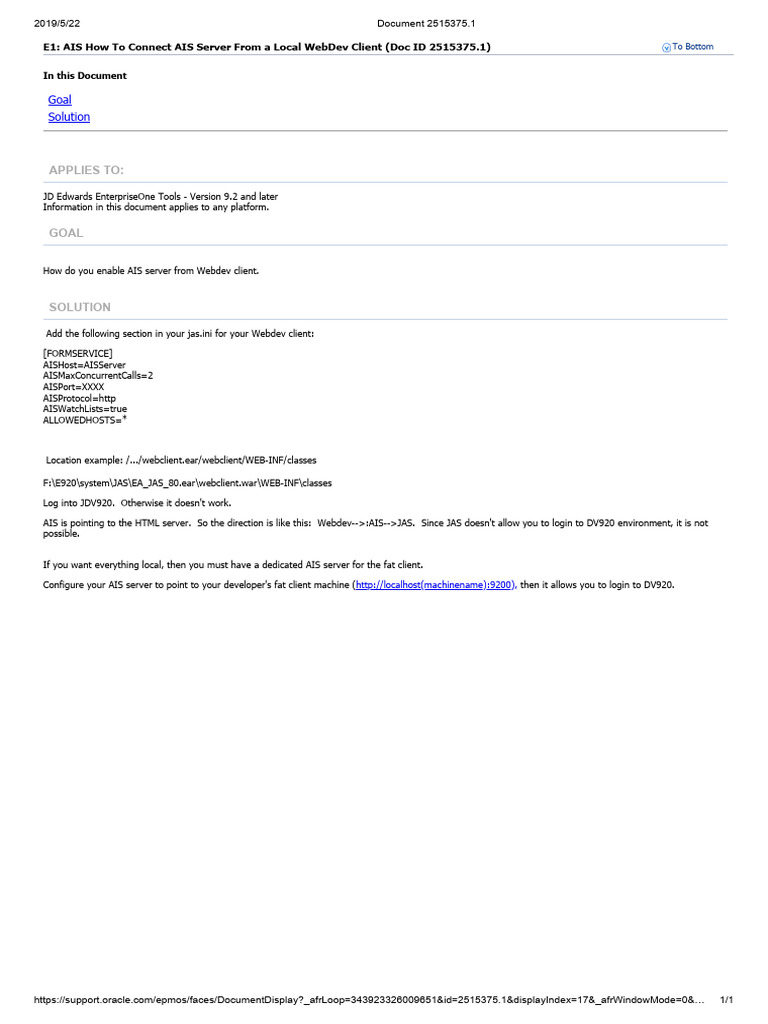 AIS - How To Connect AIS Server From A Local WebDev Client (Doc ID ...