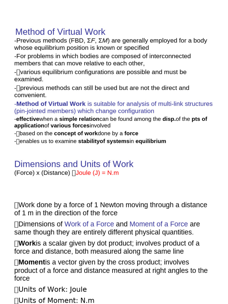 Method of Virtual Work Explained | PDF | Teaching Methods & Materials ...